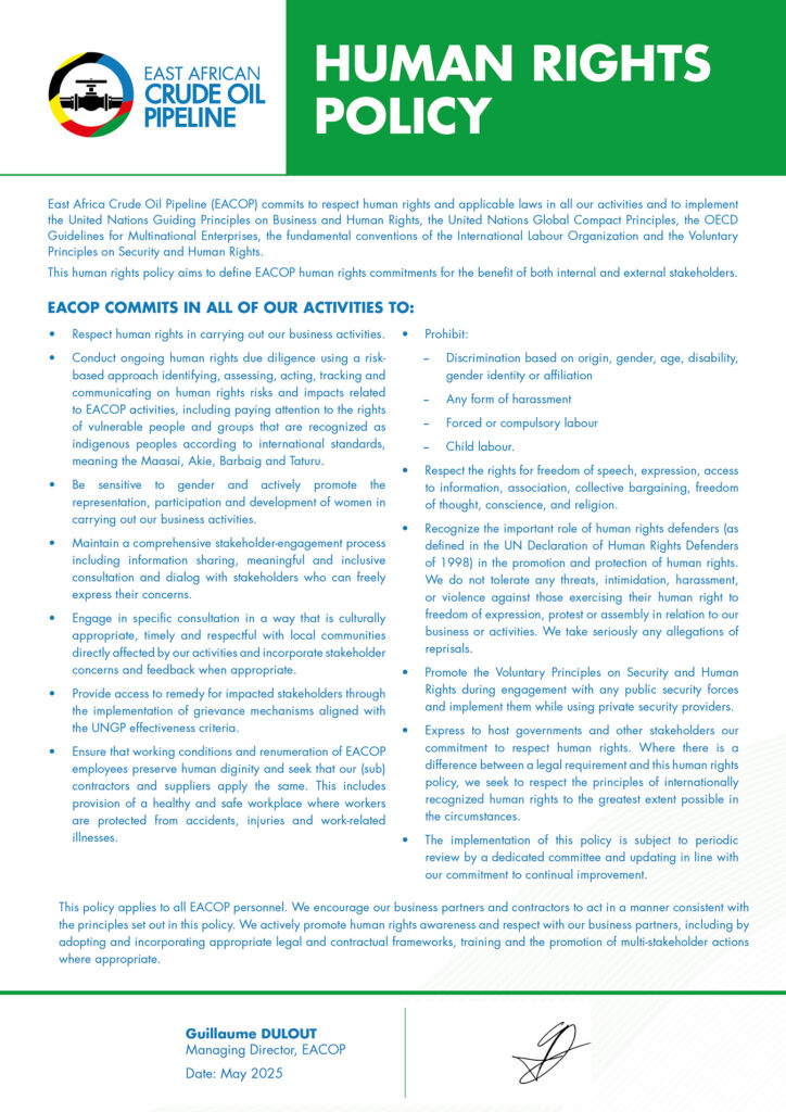 Human Rights Policy – EACOP – East African Crude Oil Pipeline