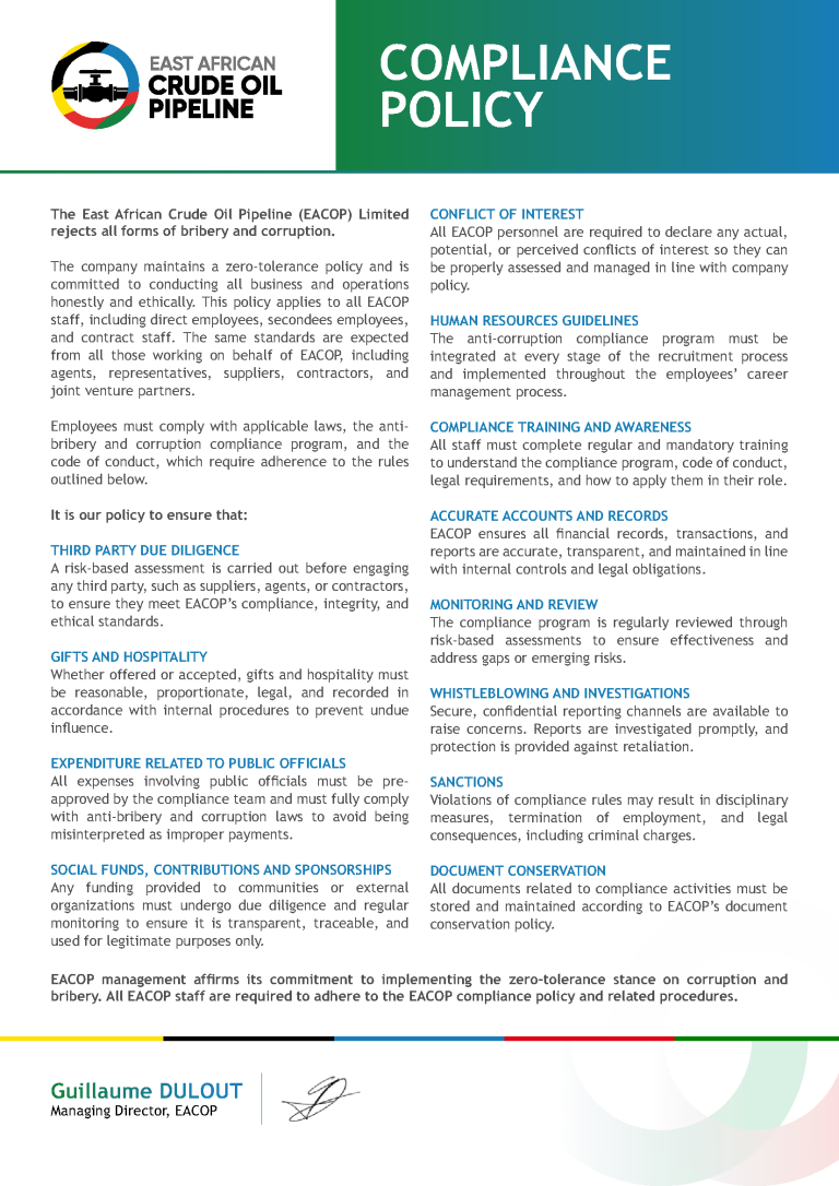 EACOP Compliance Policy – EACOP – East African Crude Oil Pipeline