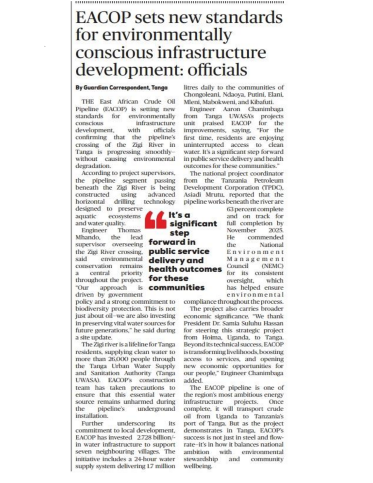 EACOP sets new standards for environmentally conscious infrastructure ...